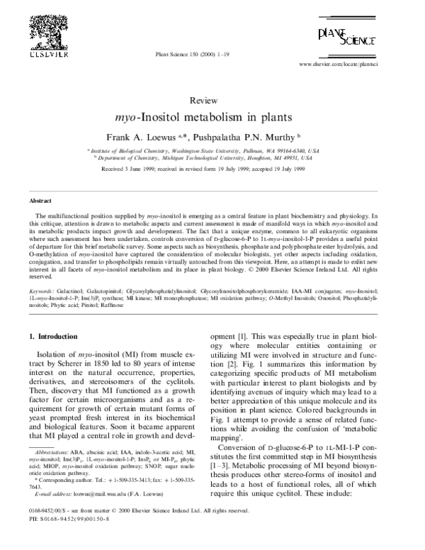 (PDF) myo-Inositol metabolism in plants