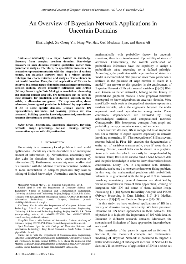 (PDF) An Overview of Bayesian Network Applications in Uncertain Domains