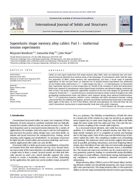 (PDF) Superelastic shape memory alloy cables: Part I – Isothermal ...