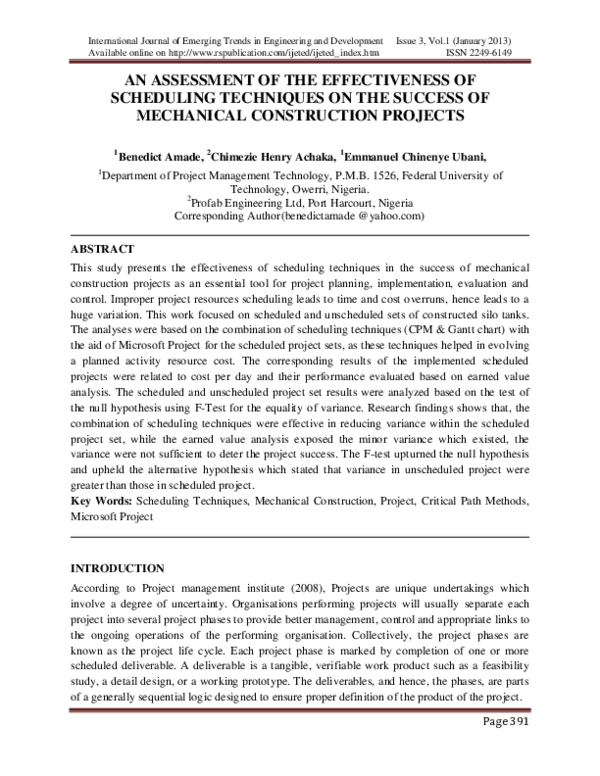 (PDF) An Assessment of the Effectiveness of Scheduling Techniques on ...