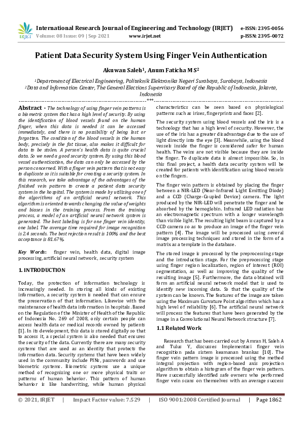 (PDF) Patient Data Security System Using Finger Vein Authentication