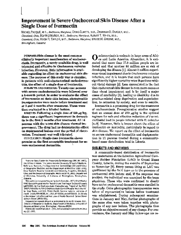 (PDF) Improvement in severe onchocercal skin disease after a single ...