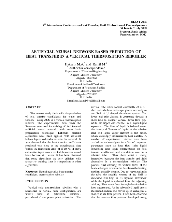 Pdf Artificial Neural Network Based Prediction Of Heat Transfer In A Vertical Thermosiphon