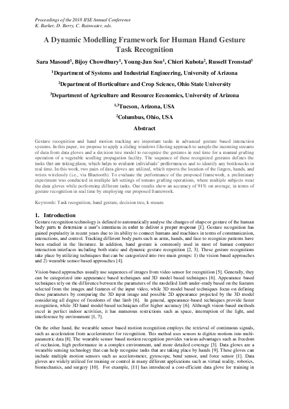 Pdf A Dynamic Modelling Framework For Human Hand Gesture Task Recognition
