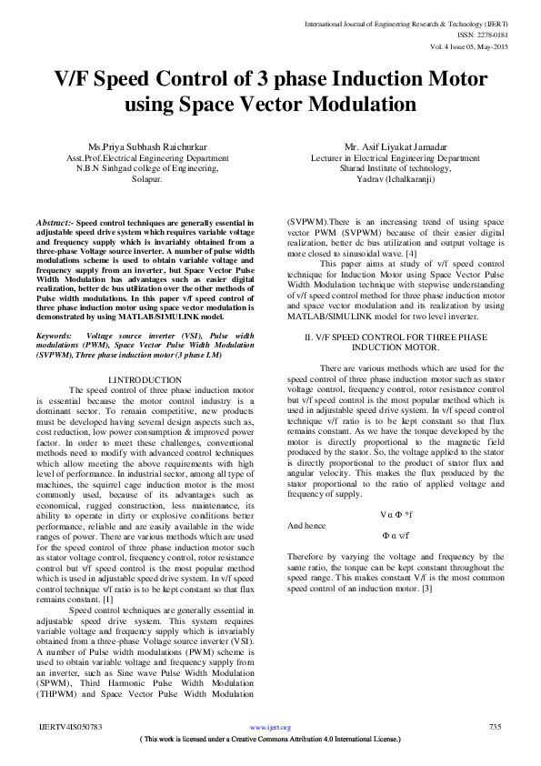 (PDF) V/F Speed Control of 3 phase Induction Motor using Space Vector ...