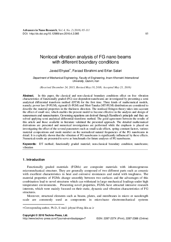 (PDF) Nonlocal vibration analysis of FG nano beams with different boundary conditions