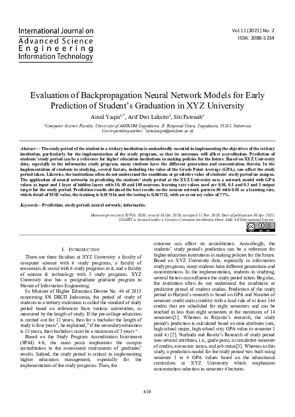 (PDF) Evaluation of Backpropagation Neural Network Models for Early Prediction of Student’s ...