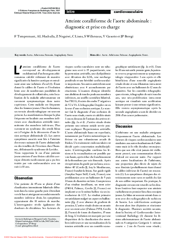 (PDF) cardiovasculaire - Atteinte coralliforme de l’aorte abdominale ...