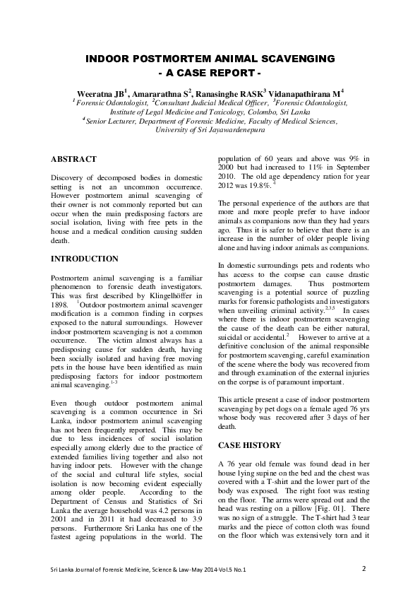 (PDF) Indoor postmortem animal scavenging - a case report