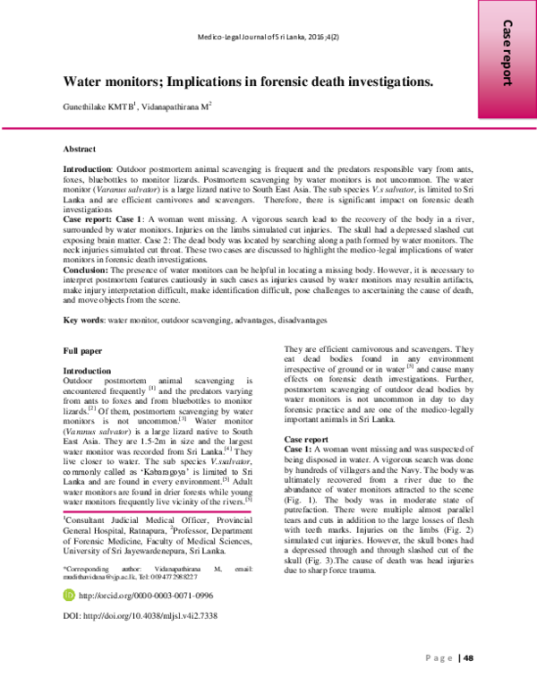 (PDF) Water monitors; implications in forensic death investigations