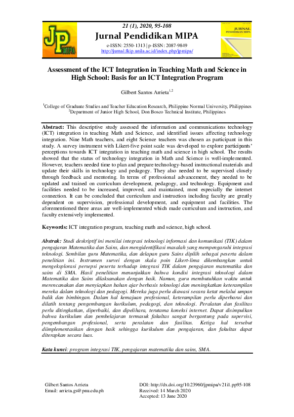 (PDF) Assessment of the ICT Integration in Teaching Math and Science in ...