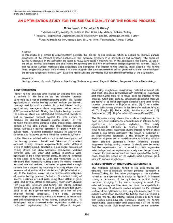 (PDF) An Optimization Study for the Surface Quality of the Honing Process