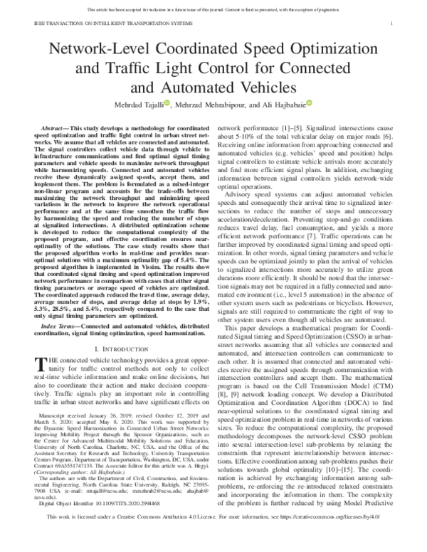 Pdf Network Level Coordinated Speed Optimization And Traffic Light
