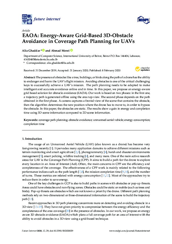 Pdf Eaoa Energy Aware Grid Based 3d Obstacle Avoidance In Coverage