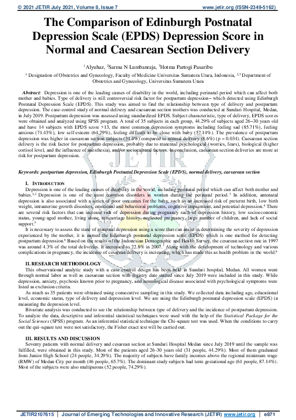 (PDF) The Comparison of Edinburgh Postnatal Depression Scale (EPDS ...