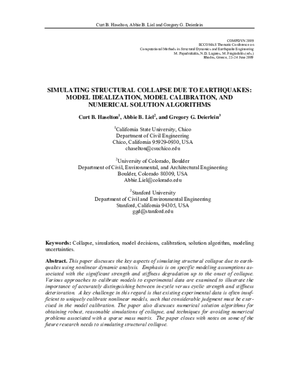 Pdf Simulating Structural Collapse Due To Earthquakes Model Idealization Model Calibration