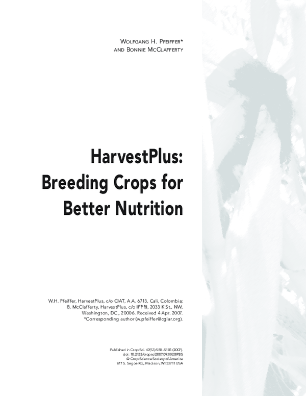 (PDF) HarvestPlus: Breeding Crops for Better Nutrition