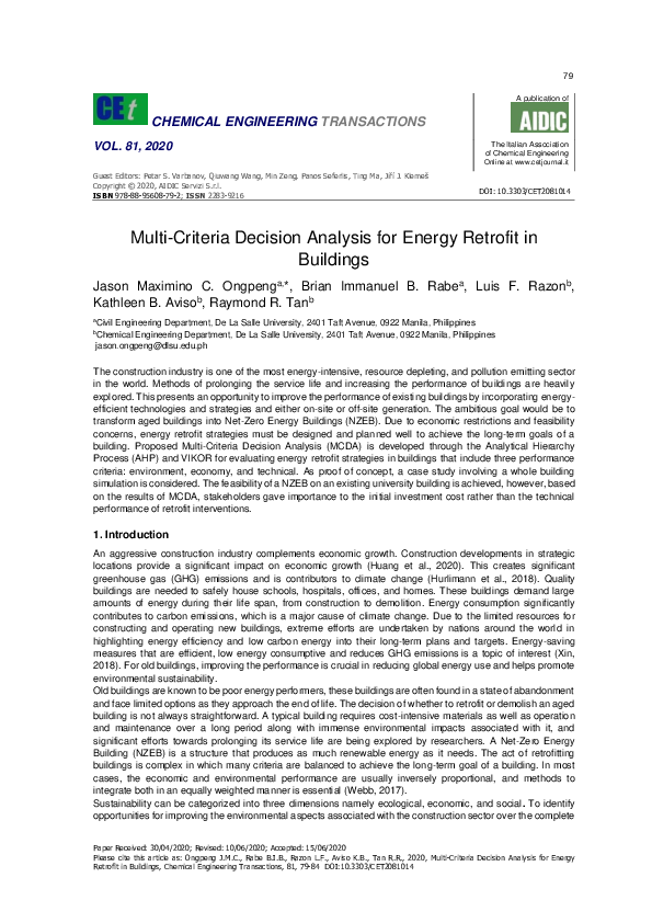 Pdf Multi Criteria Decision Analysis For Energy Retrofit In Buildings