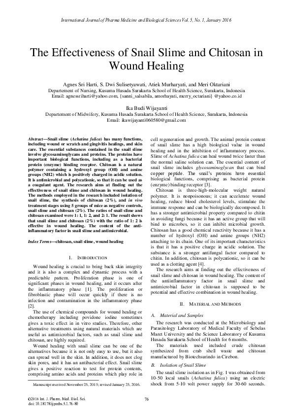 (PDF) The Effectiveness of Snail Slime and Chitosan in Wound Healing