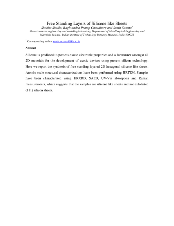 (PDF) Free Standing Layers of Silicene like Sheets