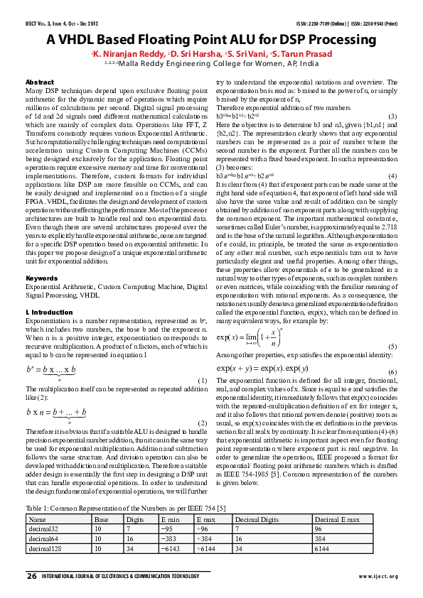 (PDF) A VHDL Based Floating Point ALU for DSP Processing | TARUN PRASAD - Academia.edu