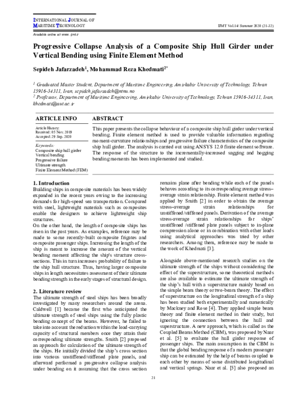 (PDF) Progressive Collapse Analysis of a Composite Ship Hull Girder under Vertical Bending using ...