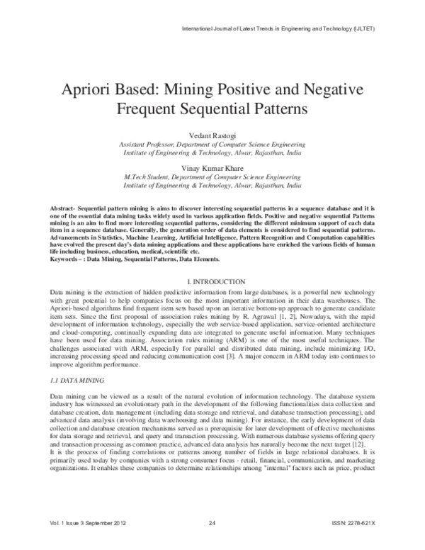 (PDF) Apriori Based: Mining Positive and Negative Frequent Sequential ...