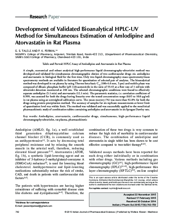 Pdf Development Of Validated Bioanalytical Hplc Uv Method For Simultaneous Estimation Of