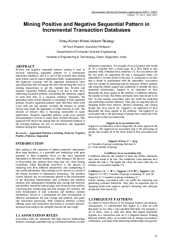 (PDF) Mining Positive and Negative Sequential Pattern in Incremental Transaction Databases