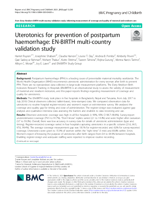 (PDF) Uterotonics for prevention of postpartum haemorrhage: EN-BIRTH ...
