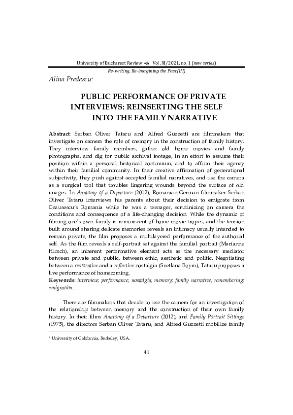 (PDF) Public Performance of Private Interviews: Reinserting the Self ...