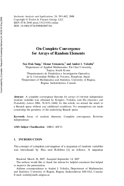 Pdf On Complete Convergence For Arrays Of Random Elements