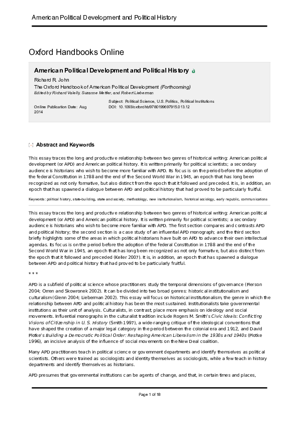(PDF) American Political Development and Political History