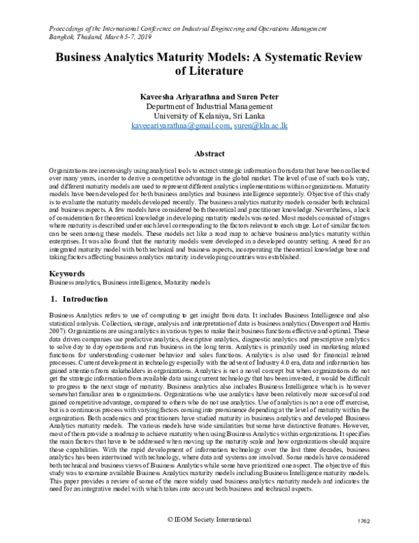 (PDF) Business Analytics Maturity Models : A Systematic Review of ...