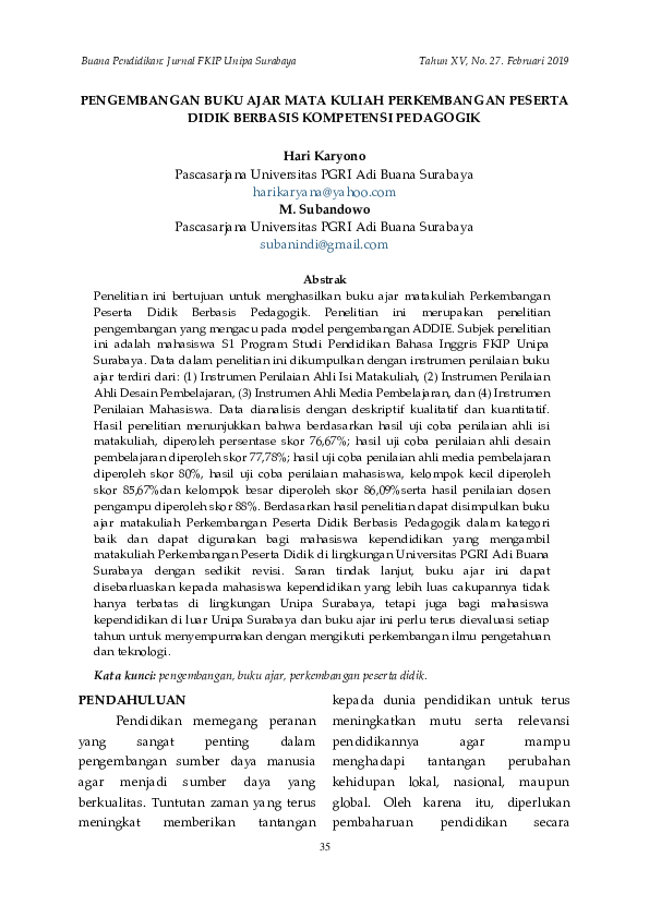 (PDF) Pengembangan Buku Ajar Mata Kuliah Perkembangan Peserta Didik Berbasis Kompetensi Pedagogik