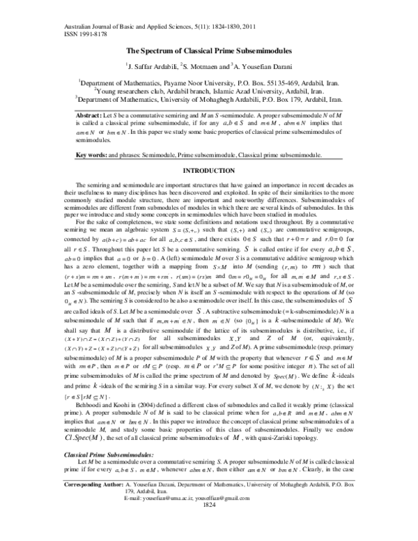 (PDF) The Spectrum of Classical Prime Subsemimodules