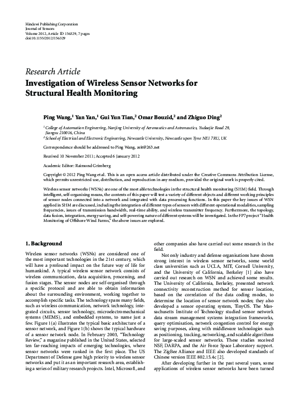 (PDF) Investigation of Wireless Sensor Networks for Structural Health Monitoring | Dr. Omar ...