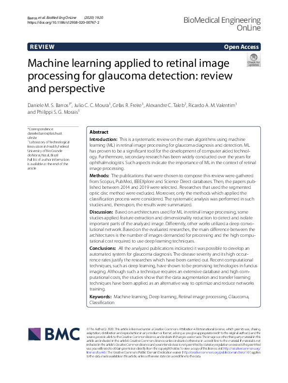 (PDF) Machine learning applied to retinal image processing for glaucoma detection: review and ...