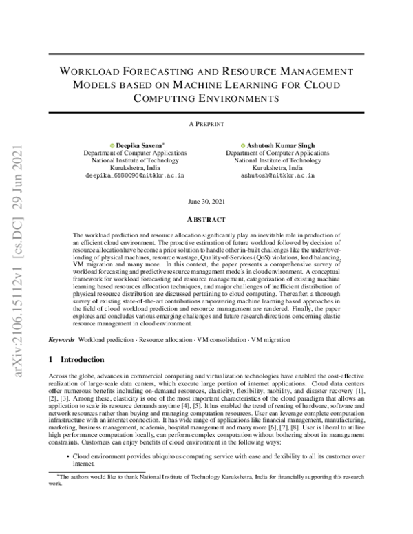 (PDF) Workload Forecasting and Resource Management Models Based on ...