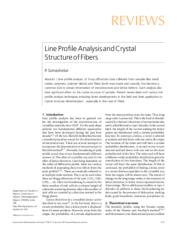 (PDF) Line Profile Analysis and Crystal Structure of Fibers