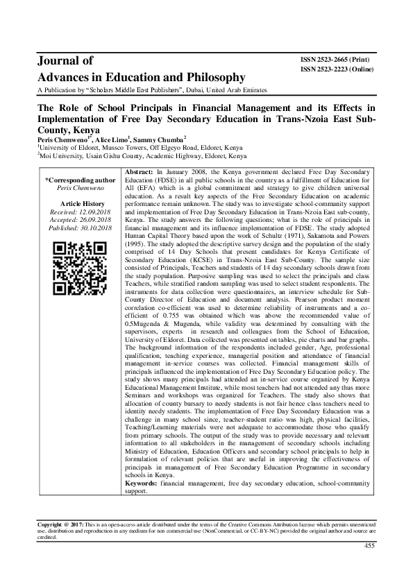 (PDF) The Role of School Principals in Financial Management and its ...