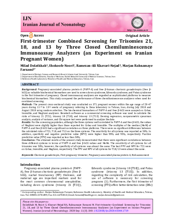 (PDF) First-trimester Combined Screening for Trisomies 21, 18, and 13 ...