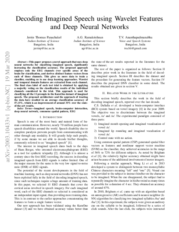 (PDF) Decoding Imagined Speech Using Wavelet Features and Deep Neural Networks