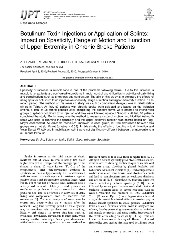 (PDF) Botulinum Toxin Injections or Application of Splints: Impact on ...