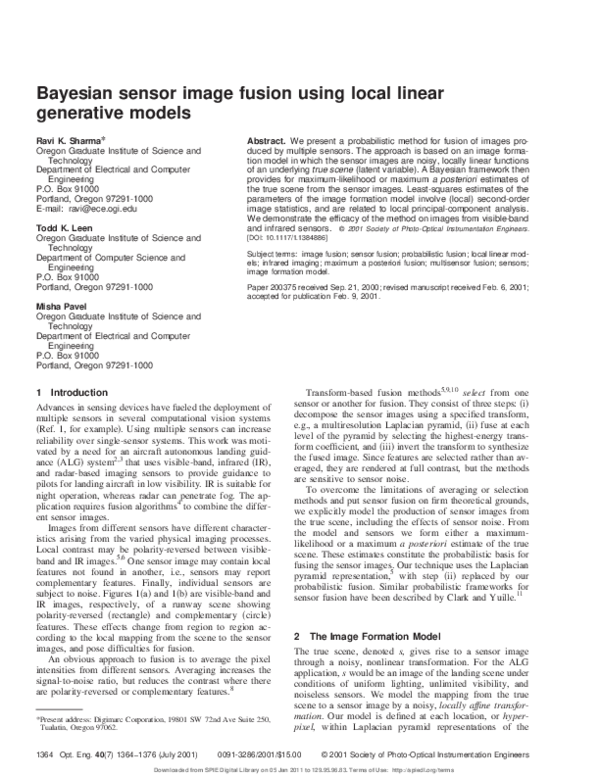 (PDF) Bayesian sensor image fusion using local linear generative models