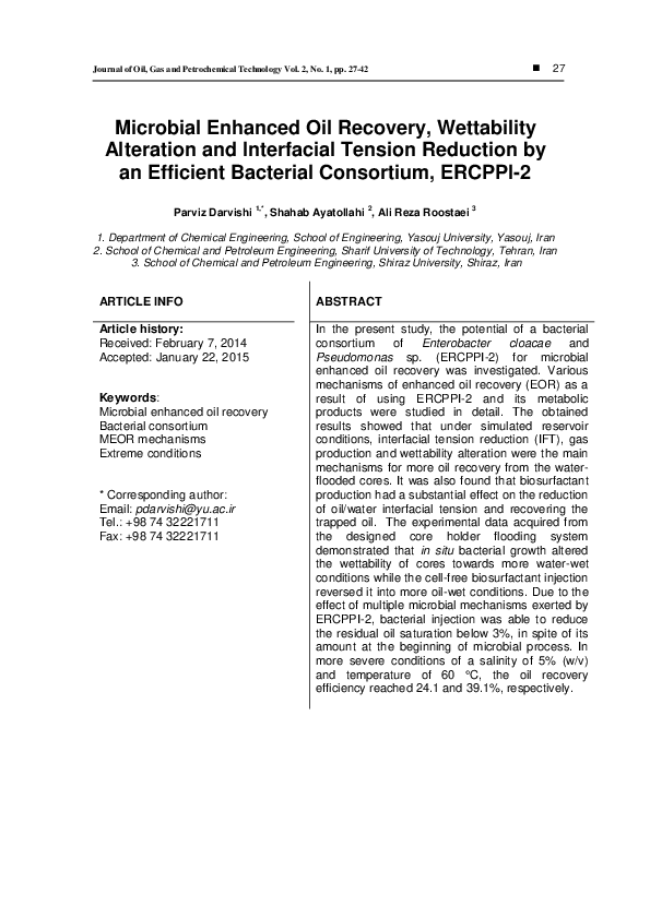 (PDF) Microbial Enhanced Oil Recovery, Wettability Alteration and ...