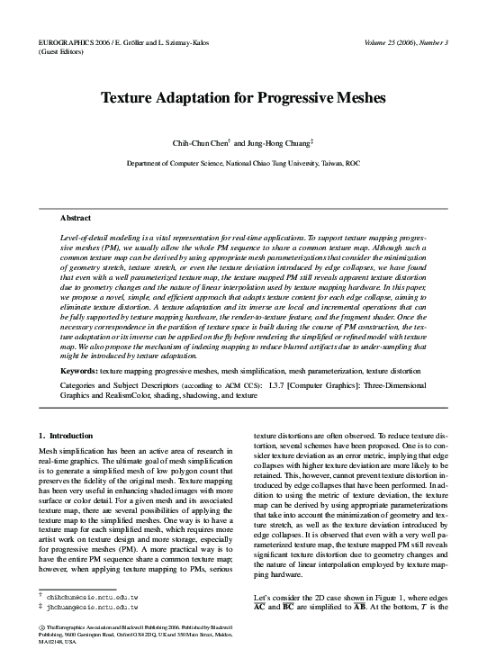 (PDF) Texture Adaptation for Progressive Meshes | Jung Hong Chuang - Academia.edu