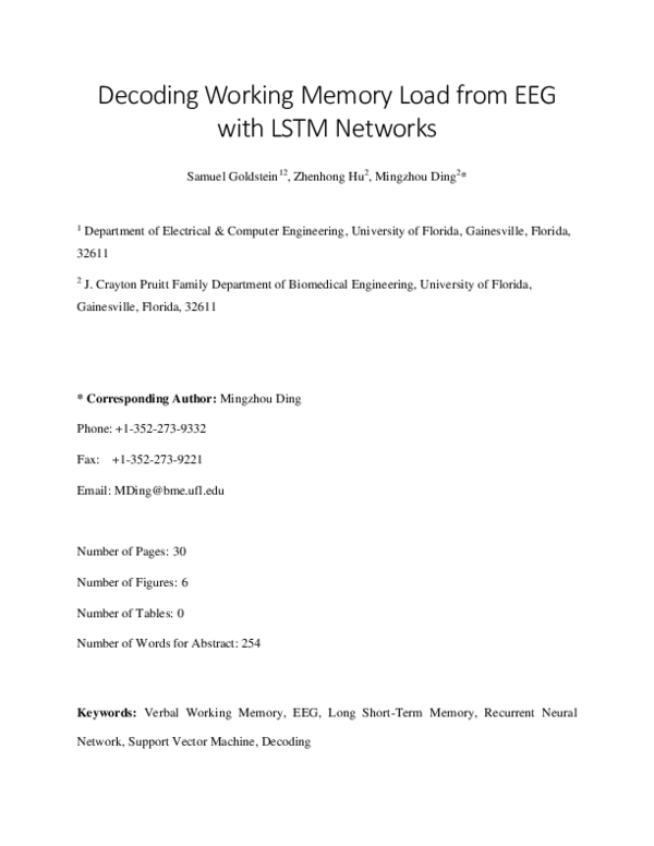 (PDF) Decoding Working Memory Load from EEG with LSTM Networks