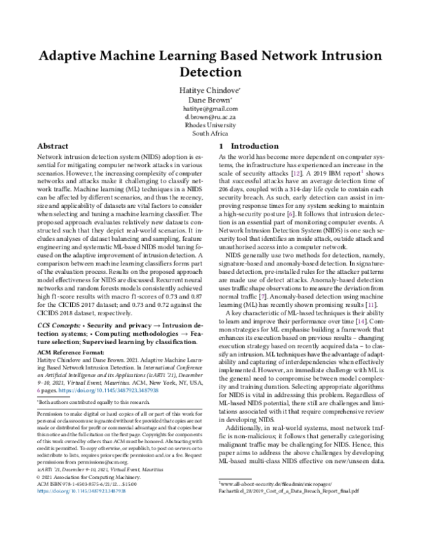 (PDF) Adaptive Machine Learning Based Network Intrusion Detection ...