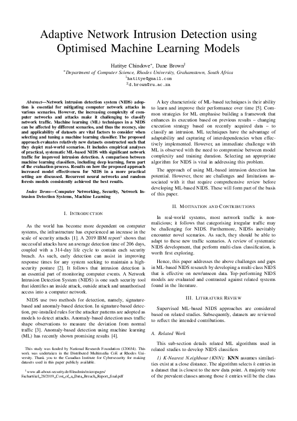 Pdf Adaptive Network Intrusion Detection Using Optimised Machine